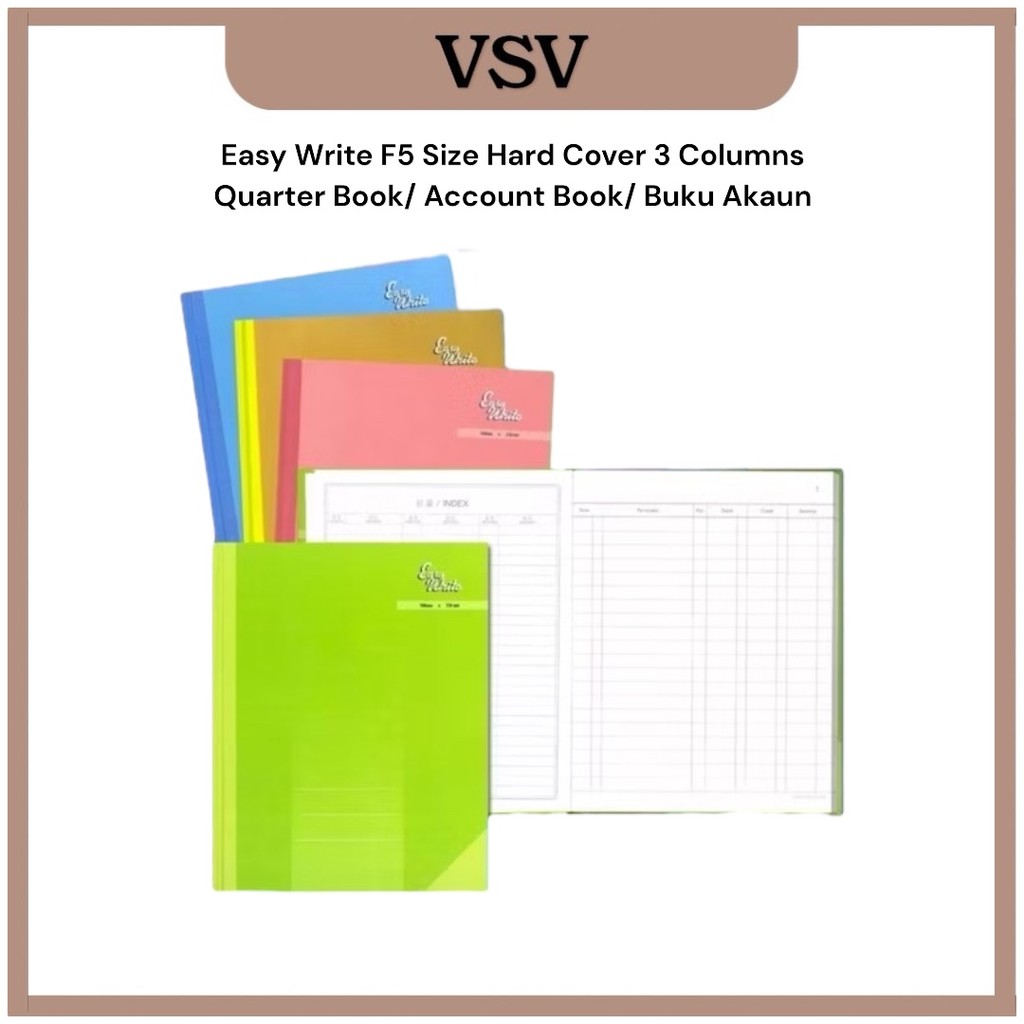 Easy Write F5 Size Hard Cover 3 Columns Quarter Book/ Account Book ...