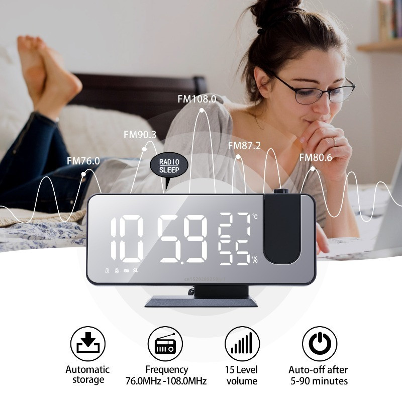 LED Digital Projection Alarm Clock Table Electronic Alarm Clock with ...