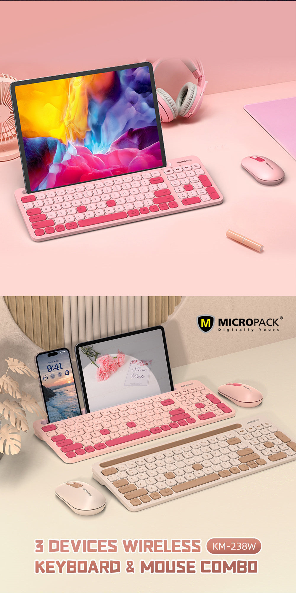 Micropack Wireless Keyboard Mouse 2.4GHz Bluetooth Silent 3 Channel ...