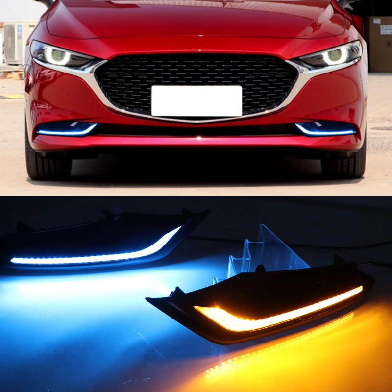 1 Pair DRL LED car Driving daytime running light fog lamp with flow yellow turn Signal for Mazda ...