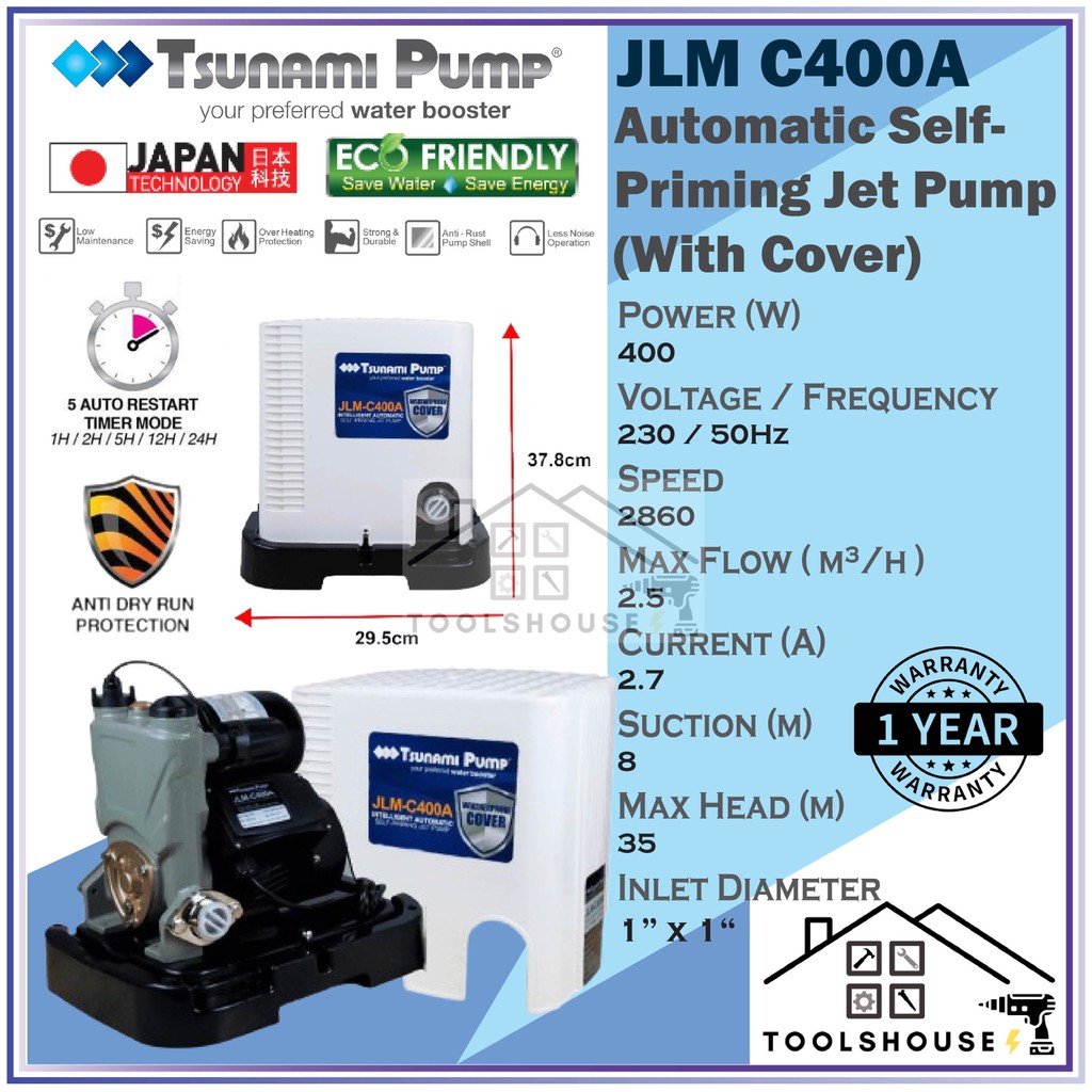 Tsunami Pump JLM C400A (0.5Hp)(With Cover) Intelligent Automatic Self ...