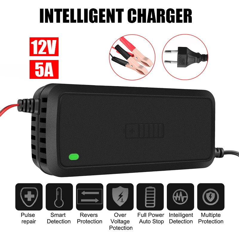 12V 5A Intelligent Fast Power Charging Full Automatic Car Battery ...