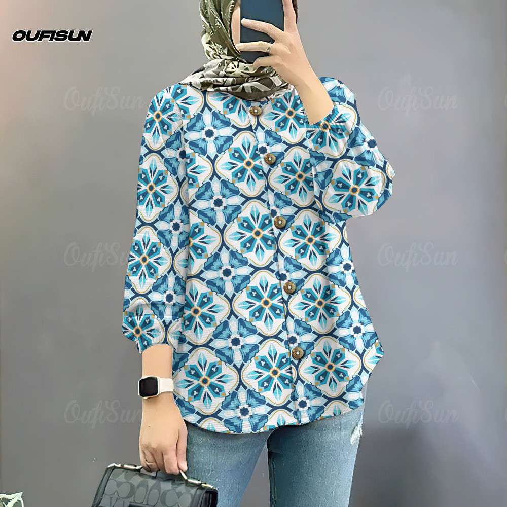 Women's Muslim Elegant Blouse Fashion Floral Sportswear Inner Long ...