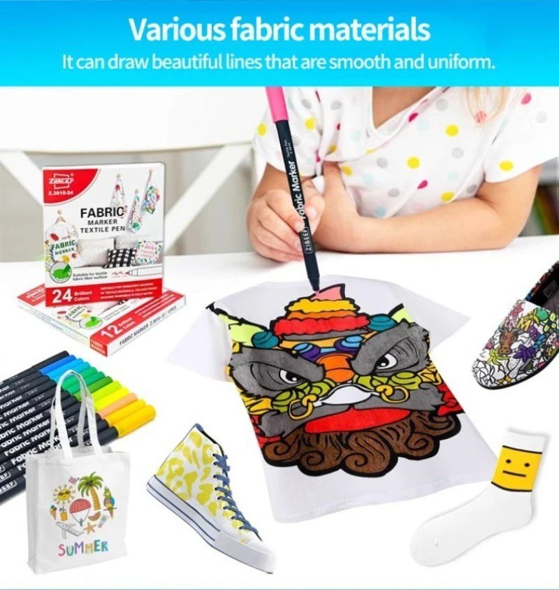 Waterproof Colorfast Fabric Textile Marker Pens Set - 12/24 Colors DIY ...