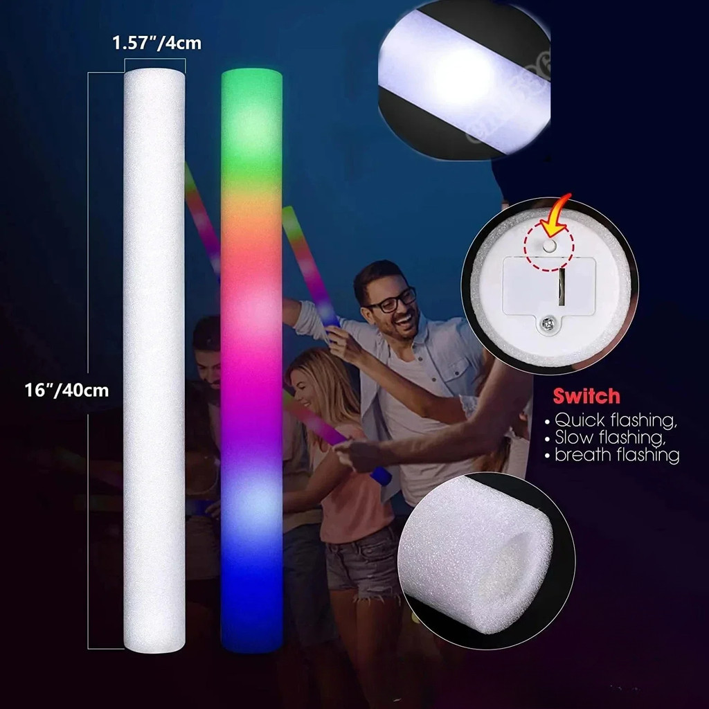 30pcs LED Glow Foam Stick Flashing Glow Batons Light Up Wedding 3 Modes ...