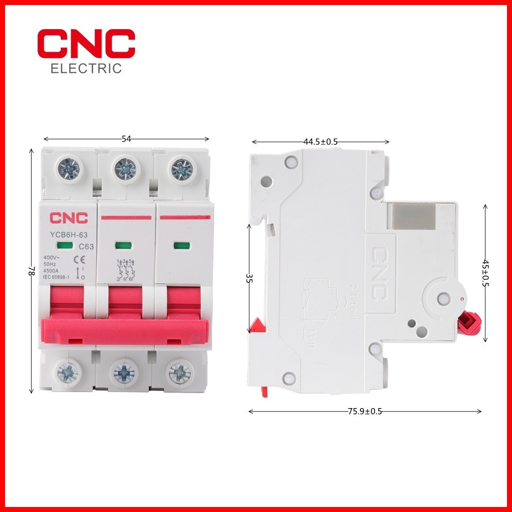 CNC YCB6H-63 1P/2P/3P Miniature Circuit Breaker MCB Din Rail Mount Breaking Capacity 6A/10A/1 ...
