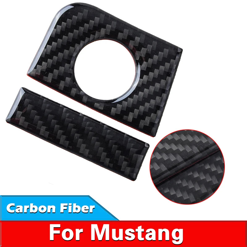 Carbon Fiber Car Copilot Storage Box Button Stickers For Ford Mustang ...