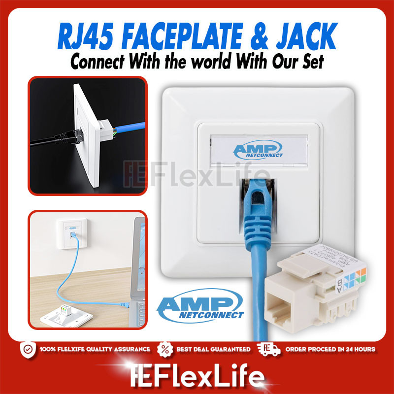 AMP Netconnect Network Faceplate Socket RJ45 CAT5 CAT5E Modular Jack TE ...