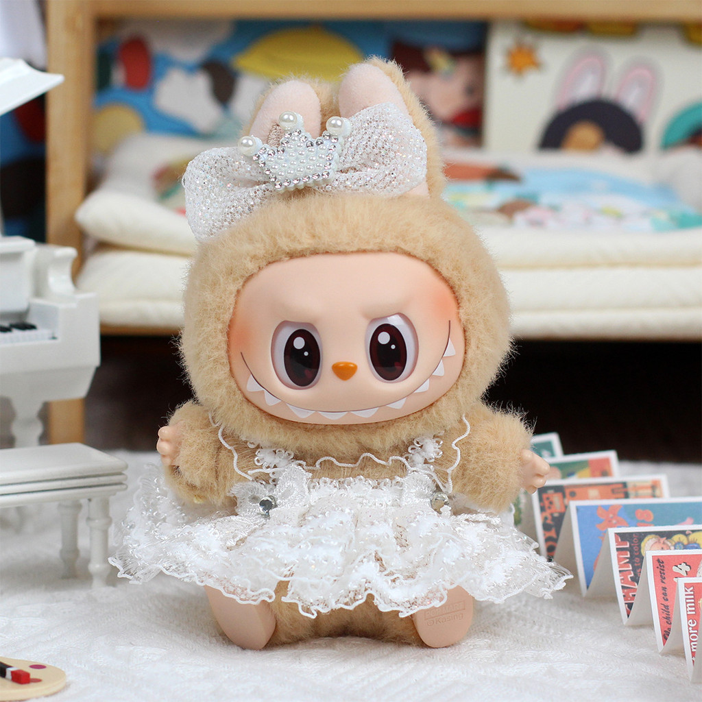 Labubu V1 Clothes Set Pink Plaid Princess Dress for Labubu Have A Seat ...