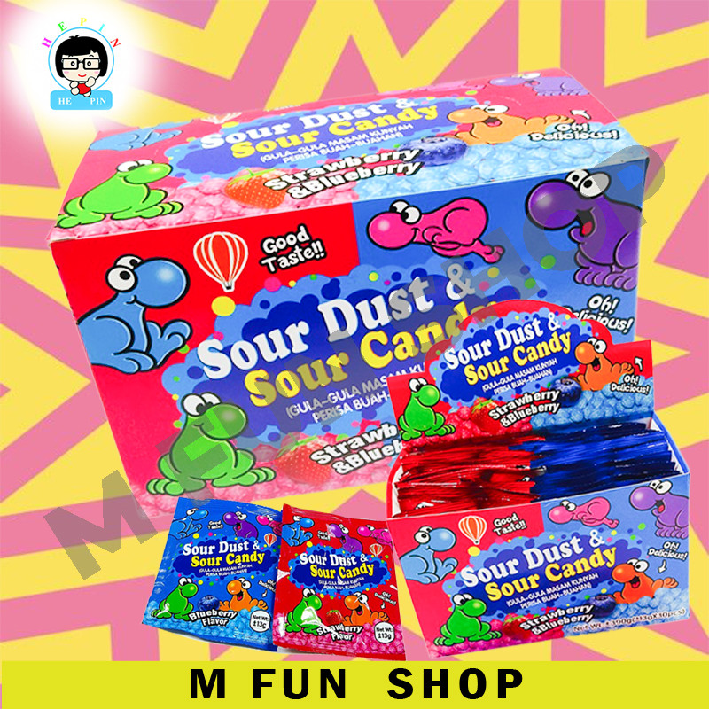 30 Pcs Sour Dust & Sour Candy Strawberry and Blueberry Flavor (Gula ...