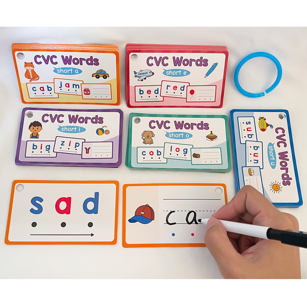 60 PCS Dry Erase CVC Words Flashcards 50 Words Kids Phonics Learning ...