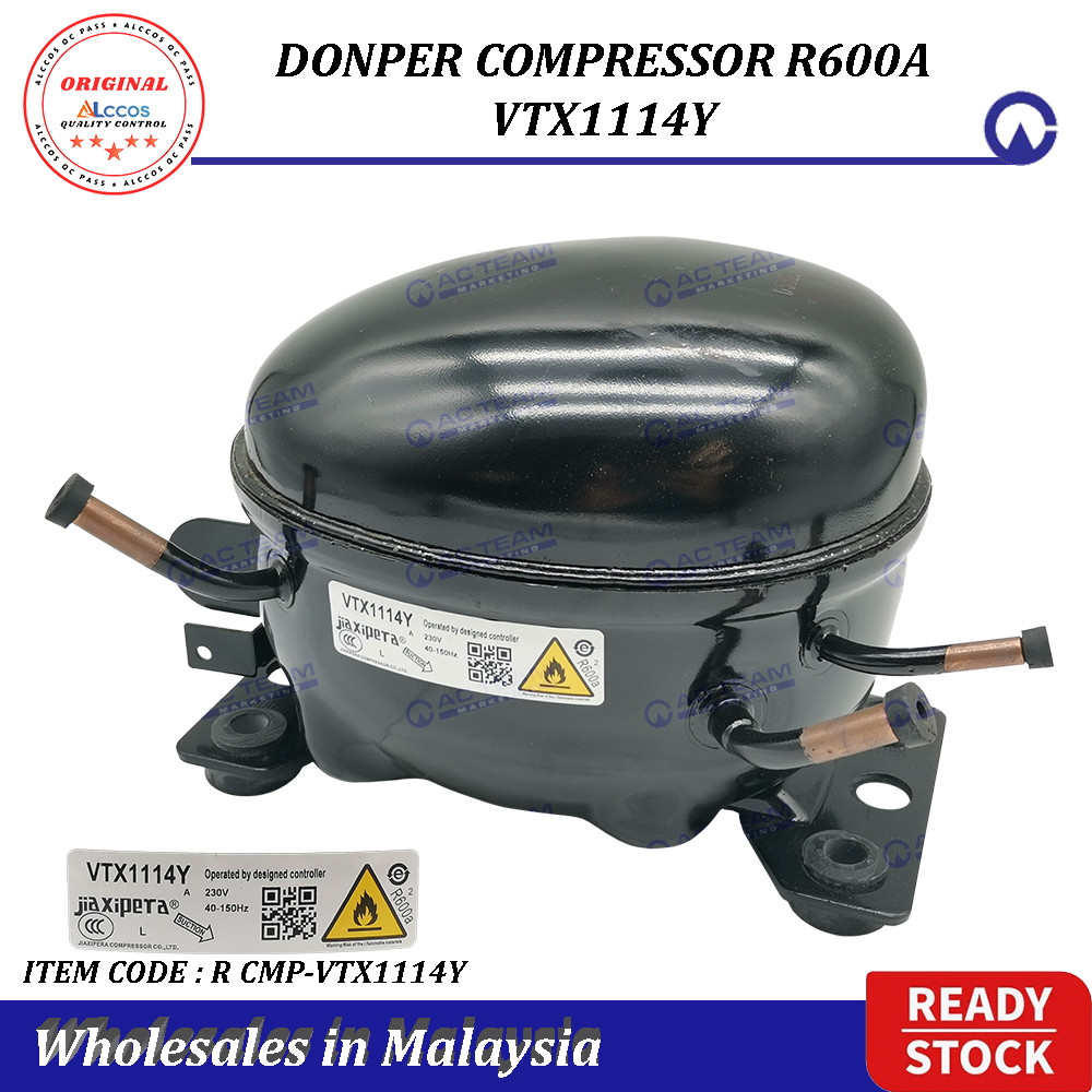 DONPER R CMP-VTX1114Y Compressor | 1/5HP | R600a | 220-240V | Original Replacement for ...