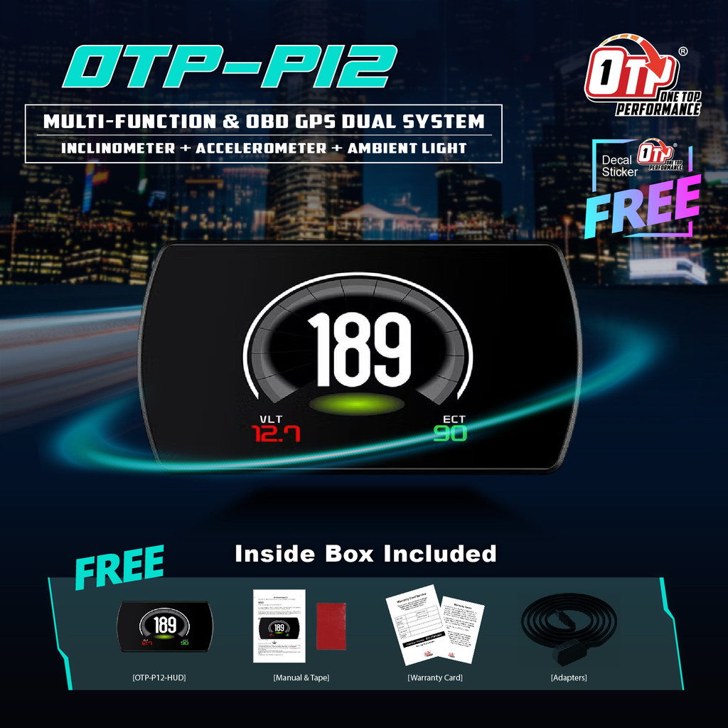 OTP-P12 OBD Meter Speedometer Gauge GPS HUD Water Temp Viva Myvi Lama ...