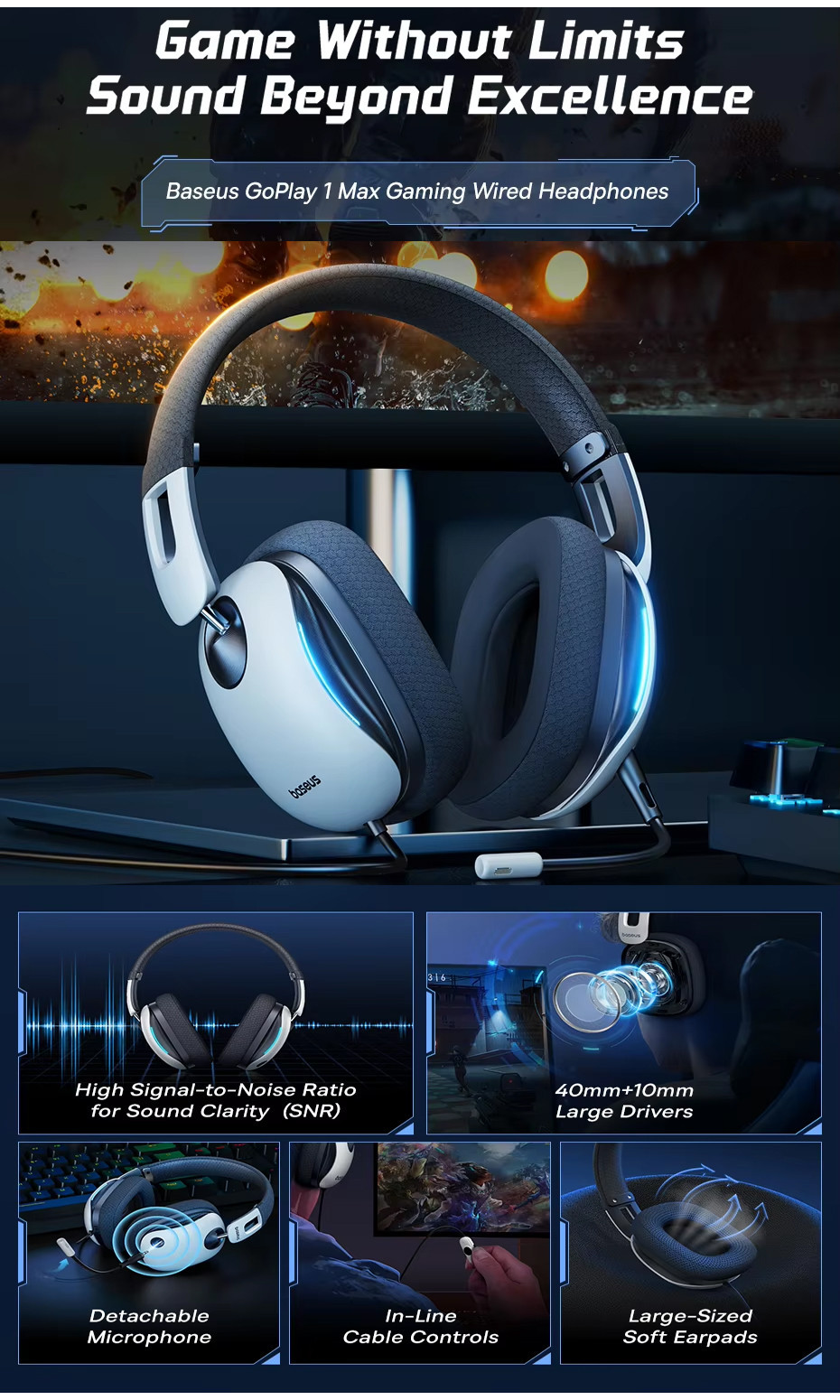 Baseus new GoPlay 1+ Max Gaming Headsets For PS5 PS4 XBOX PC Mac 3.5 mm ...