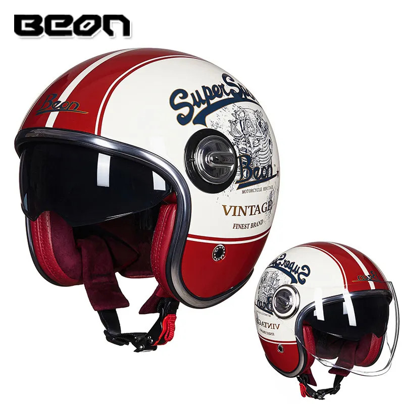 BEON B108 Fiberglass vintage motorcycle helmet retro open face dual ...