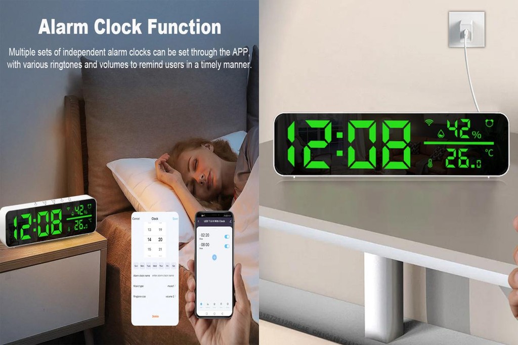 FOCUS Multifunctional Digital Clock Smart Wall Clock Smart Wi-fi Led ...