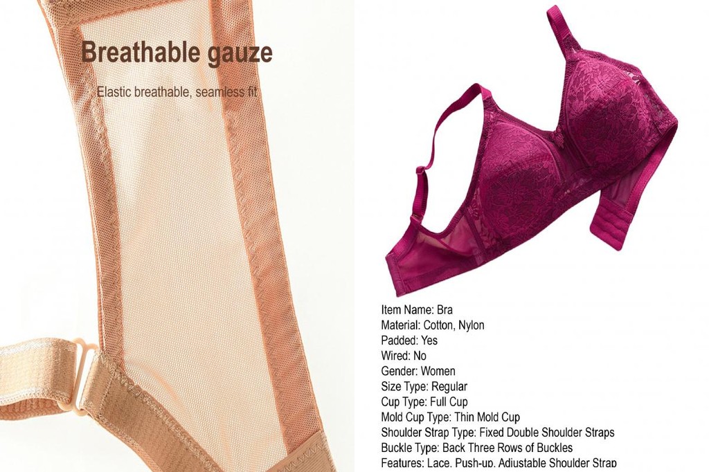 Cotton Nylon Bra Full-cup Bra Comfortable Lace Push-up Bra for All-day ...