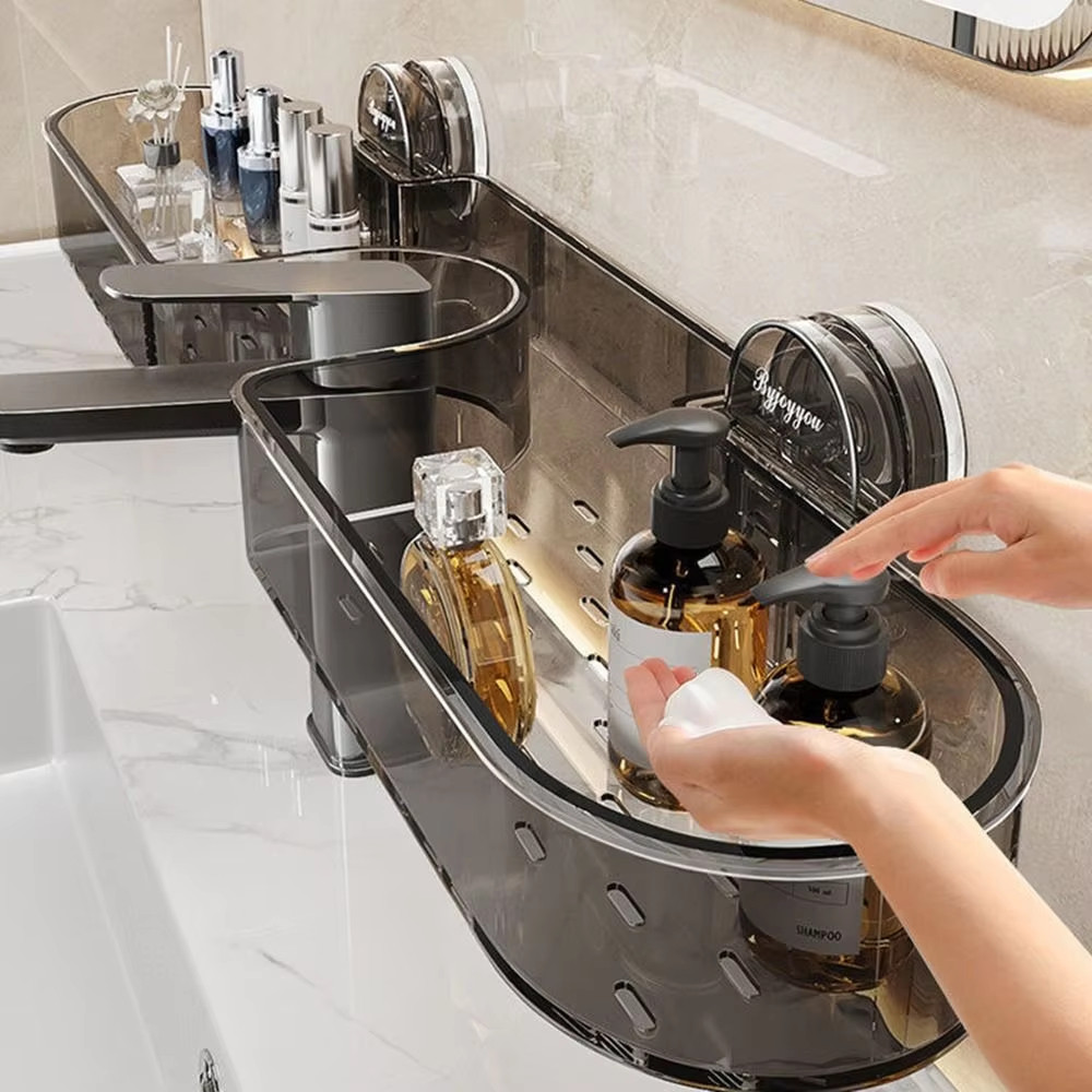 Wall Mounted Washstand Storage Shelf Suction Cup Installation Sink ...
