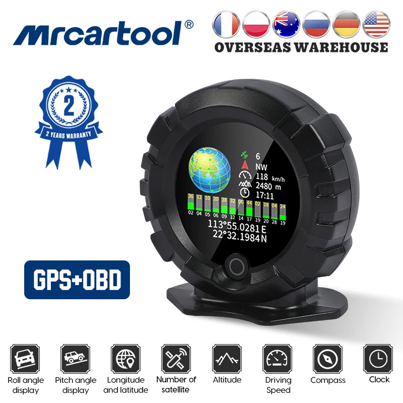 MRCARTOOL M96 Auto 4X4 Digital GPS Inclinometer OBD2 Pitch Slope Angle Meter Off-road Car ...