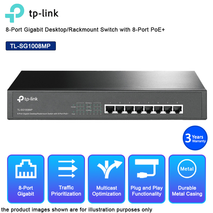 TP-LINK TL-SG1008MP 8 Port Gigabit Desktop Rackmount Network Switch ...