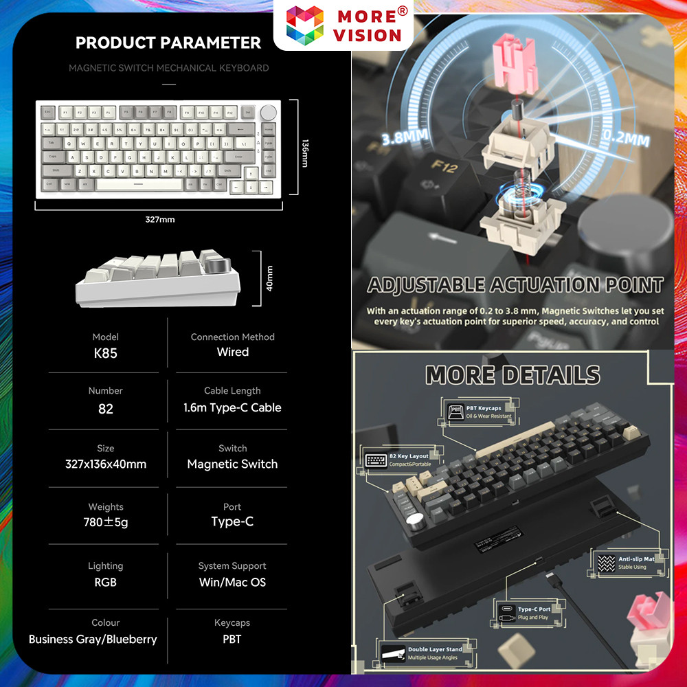 Attack Shark K85 Mechanical Keyboard Magnetic Switch Wired Gaming RGB LED Illuminated PBT ...