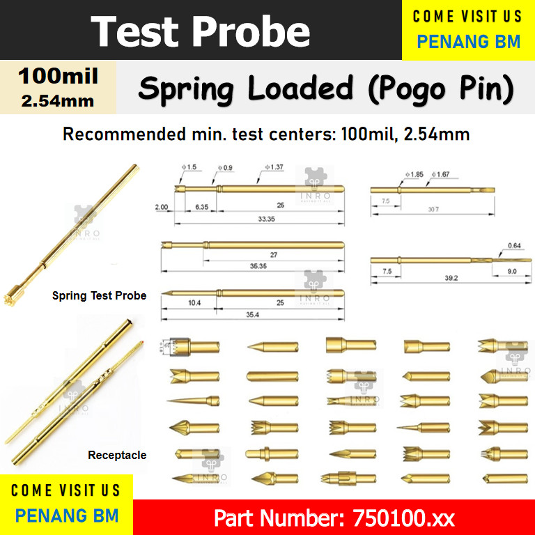 [1pc] PA100 R100 Series Test Probe Spring Loaded Pogo Pins 2.54mm ...