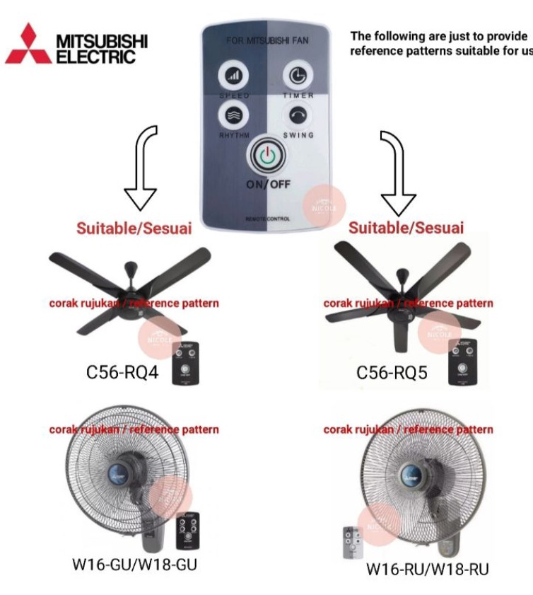 Mitsubishi Electric Replacement Remote Control ( Compatible Wall Fan ...