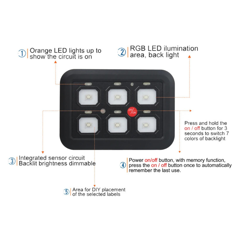 6 Gangs Switch Panel Universal On-Off Control Power System LED ...