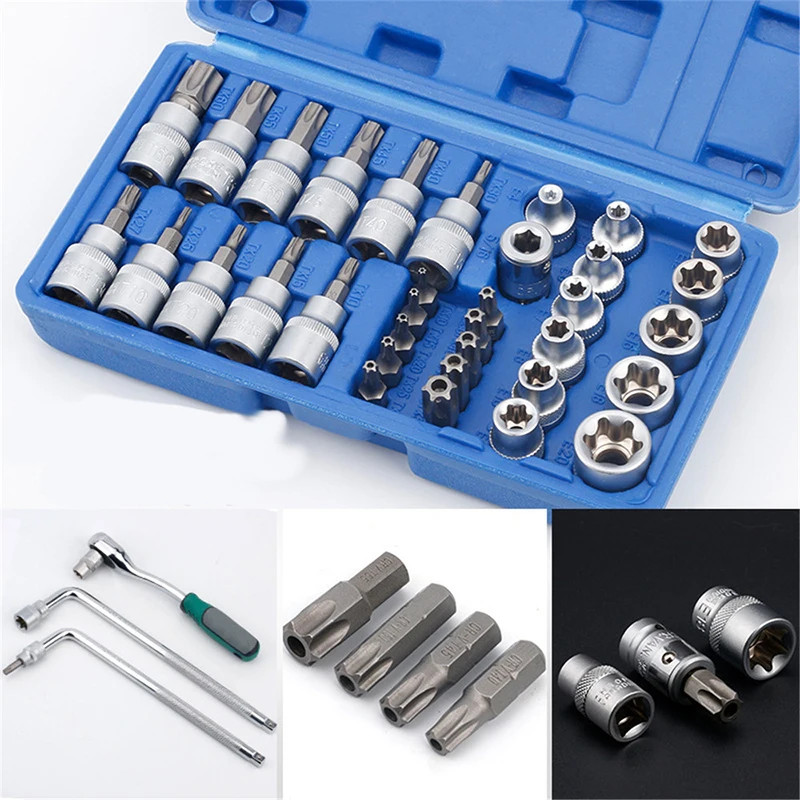34Pcs Sockets & Bit Set Male / Female E-Security Bits Drive Handheld ...