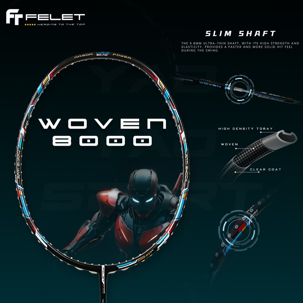 FELET WOVEN 8000 4U 82gram 3U 86gram Badminton Racket 100% Original by ...