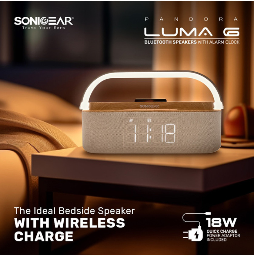 Sonic Gear Luma 6 Bedside Speaker Clock with Ambient Light and Wireless Charging | Shopee Malaysia
