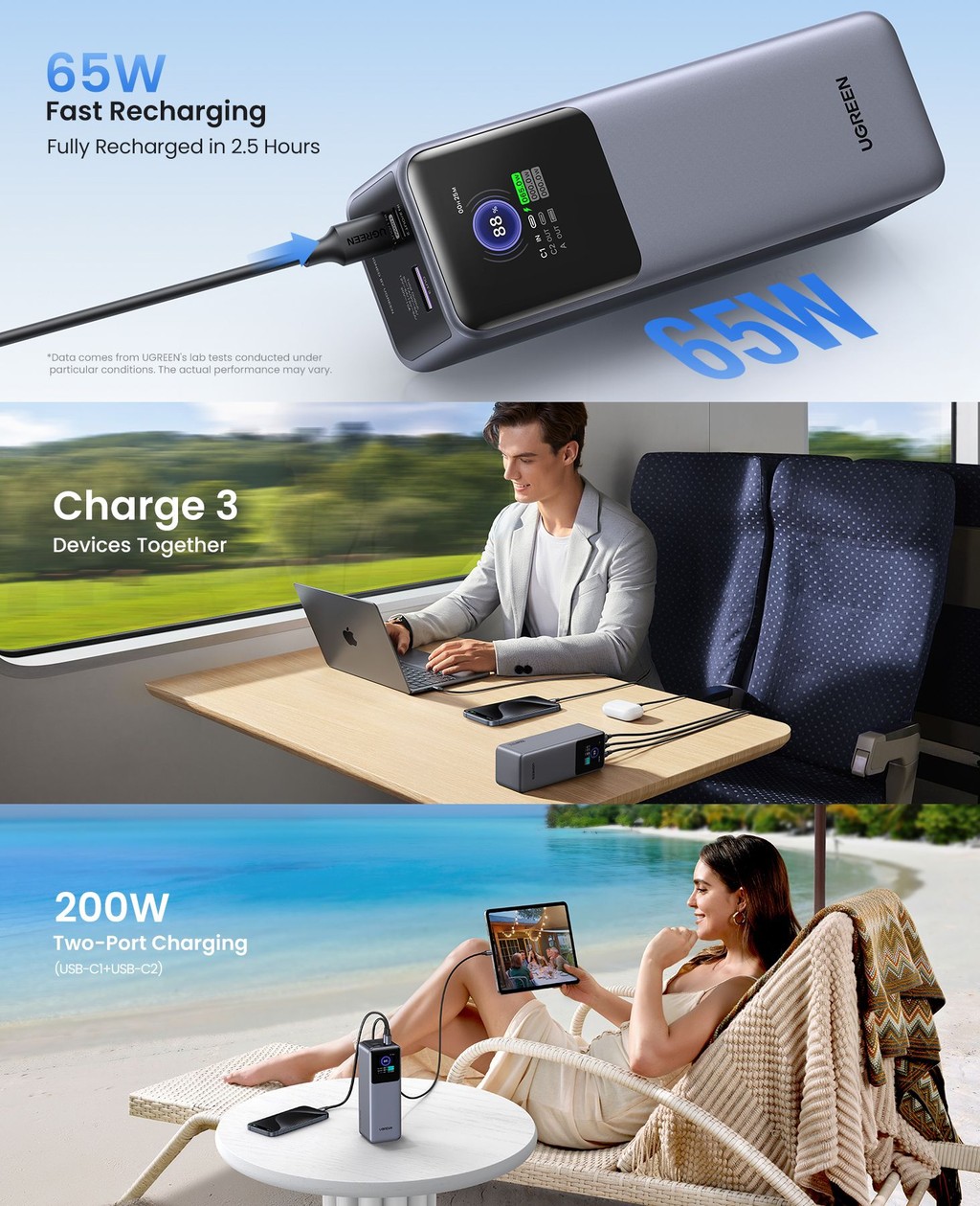 UGREEN Nexode PowerBank 25000mAh 200W PD 3.1 Laptop Fast Charging Portable Charger Smart Display ...