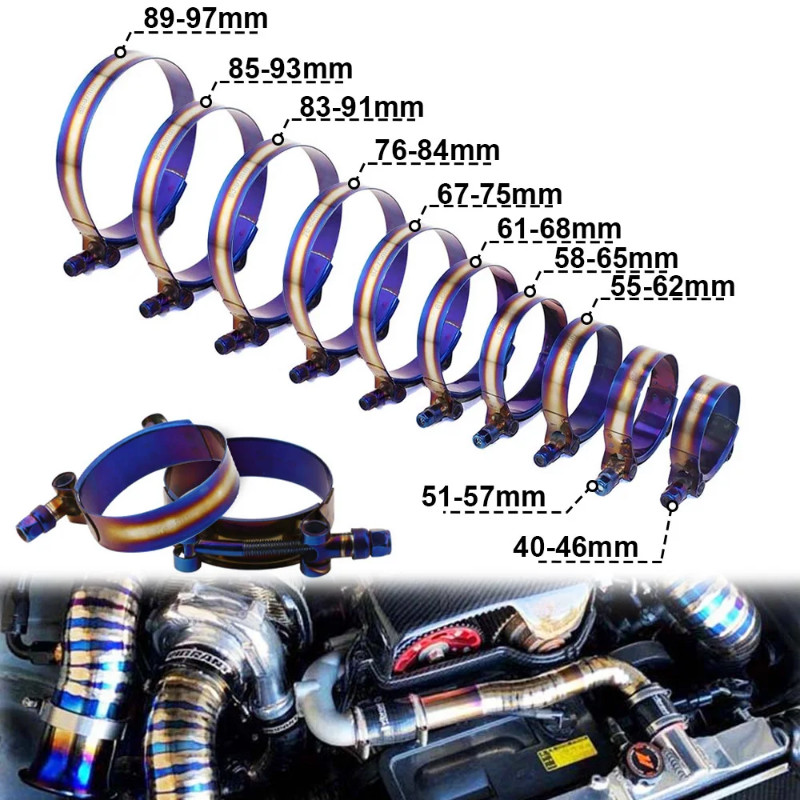 T-Bolt Exhaust Clamp Titanium Blue 1.75" To 3.5" Stainless Intake Hose ...