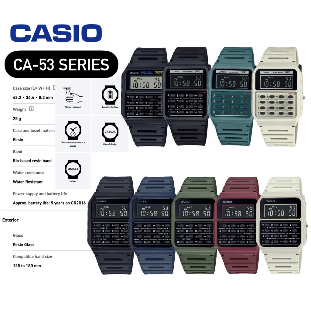 [ OFFICIAL CASIO WARRANTY ] CASIO CA-53WF / CA-53W / CA-53WB SERIES CALCULATOR WATCH MODEL ...