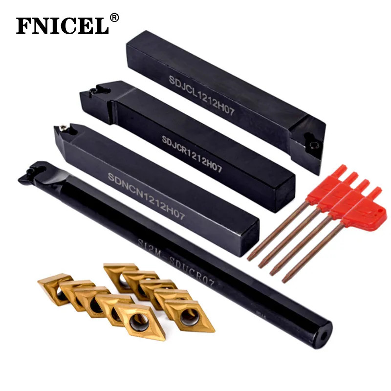 18pcs Lathe Indexable Carbide Turning Tool Holder Bit Set DCMT070204 Carbide Insert 4 Type Cut ...