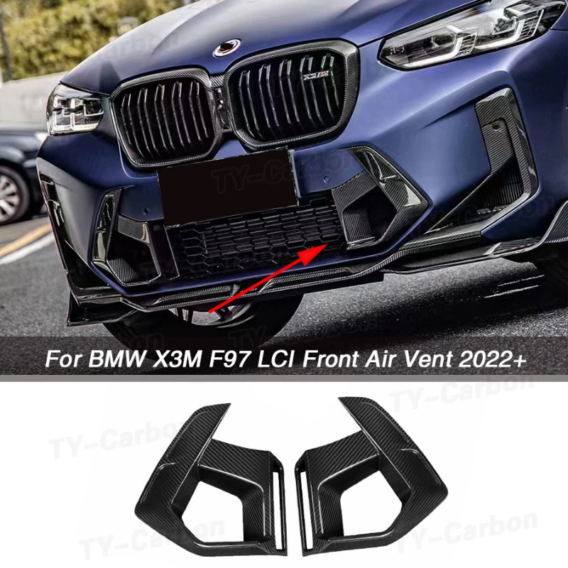 For BMW X3M F97 LCI Front Bumper Air Vent Intake Cover Trims Dry Carbon ...