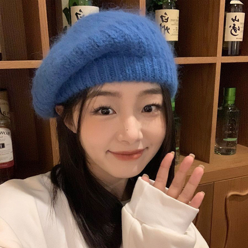 Recommended Face-showing Bunny Fur Beret, Lazy Style Knitted Plush ...