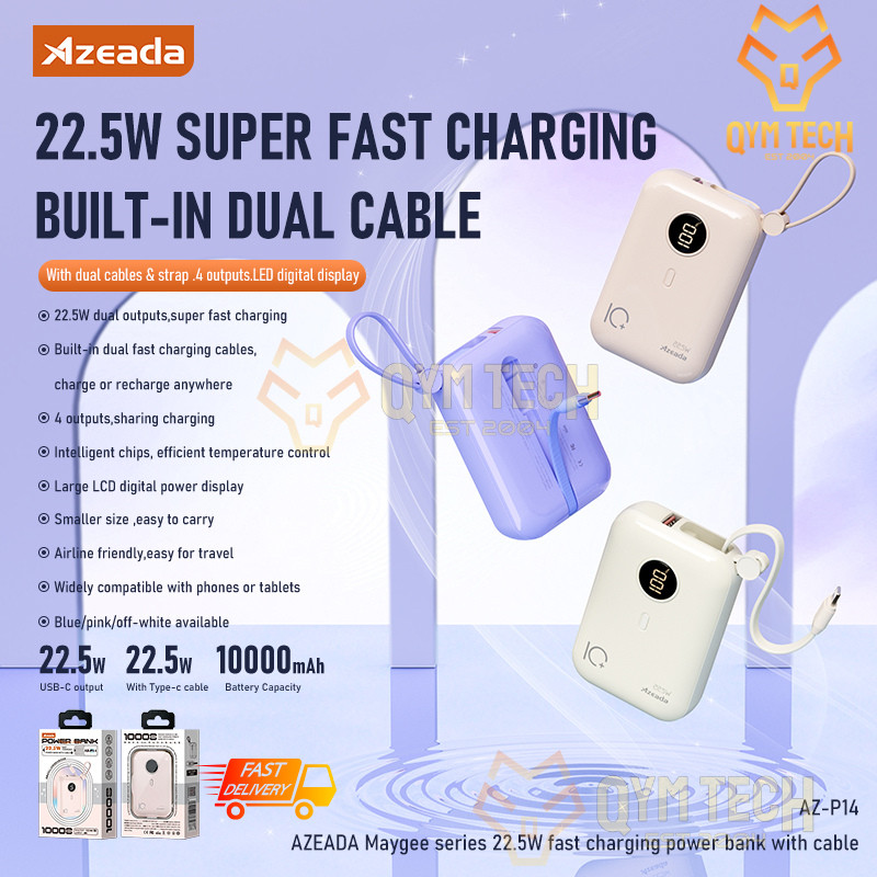 AZEADA AZ-P14 22.5W FAST CHARGING 10000mAh POWER BANK WITH CABLE ...