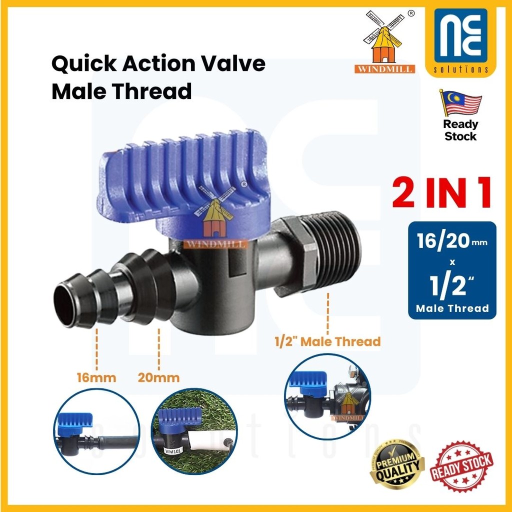 Windmill Quick Action Valve Male Thread 16mm/20mm x 1/2inch Fitting QAV ...