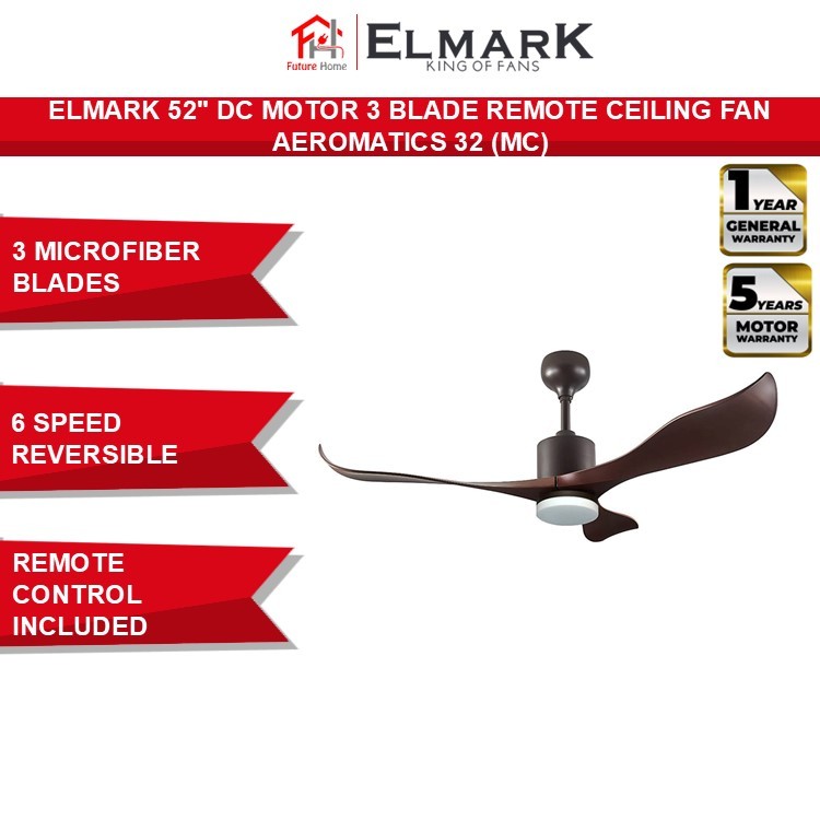 Elmark 52" DC Motor 3 Blade Remote Ceiling Fan AEROMATICS 32 (MC ...