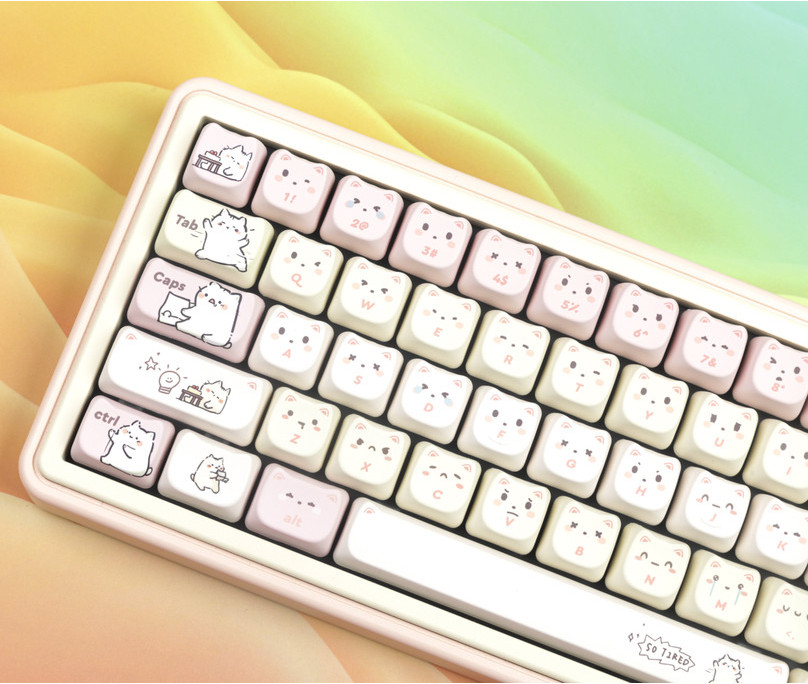 PBT Dye Sublimation Pink Meow Meow Keycap Cat Shape MAO Height Pink ...