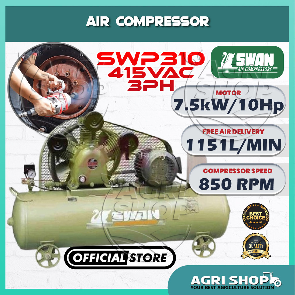 Agrishop SWAN SWP310 10HP 300Liter 8Bar Air Compressor (Made In Taiwan ...