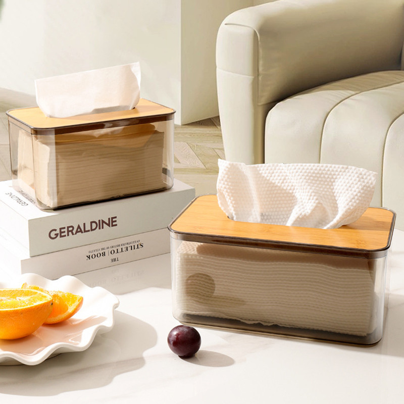 Clear Tissue Holder Box Wood Cover Rectangular Facial Napkin Toilet ...