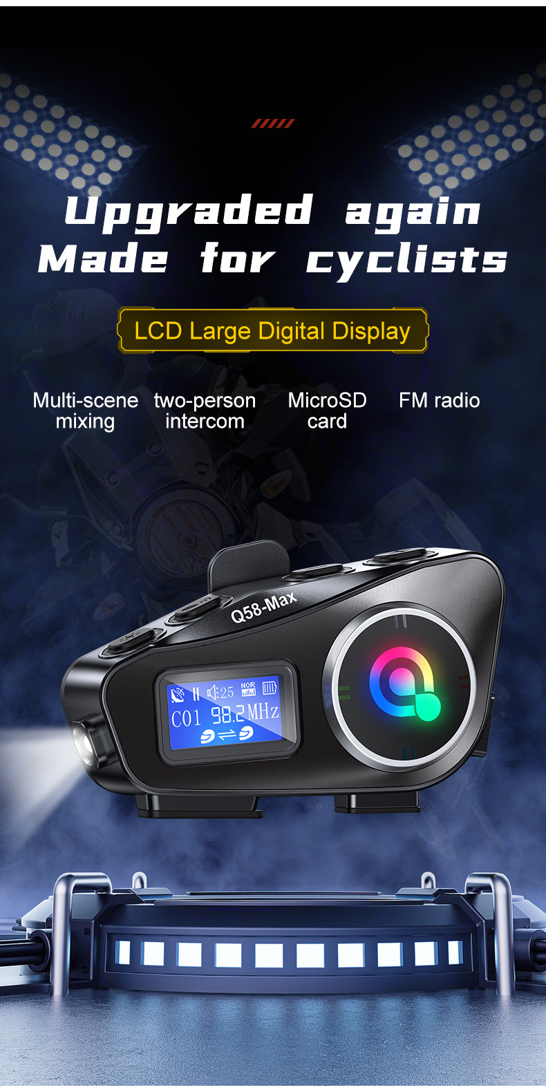 Q58 Max Motorcycle Helmet Bluetooth Intercom IP65 Waterproof Intercom ...