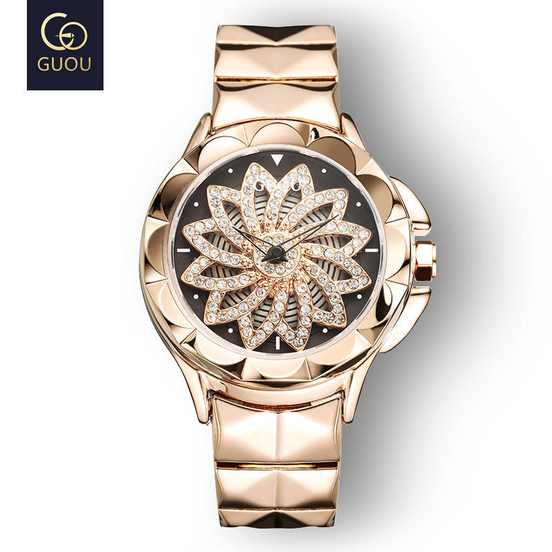 GUOU new steel strap watch belt quartz three needle women's watch ...