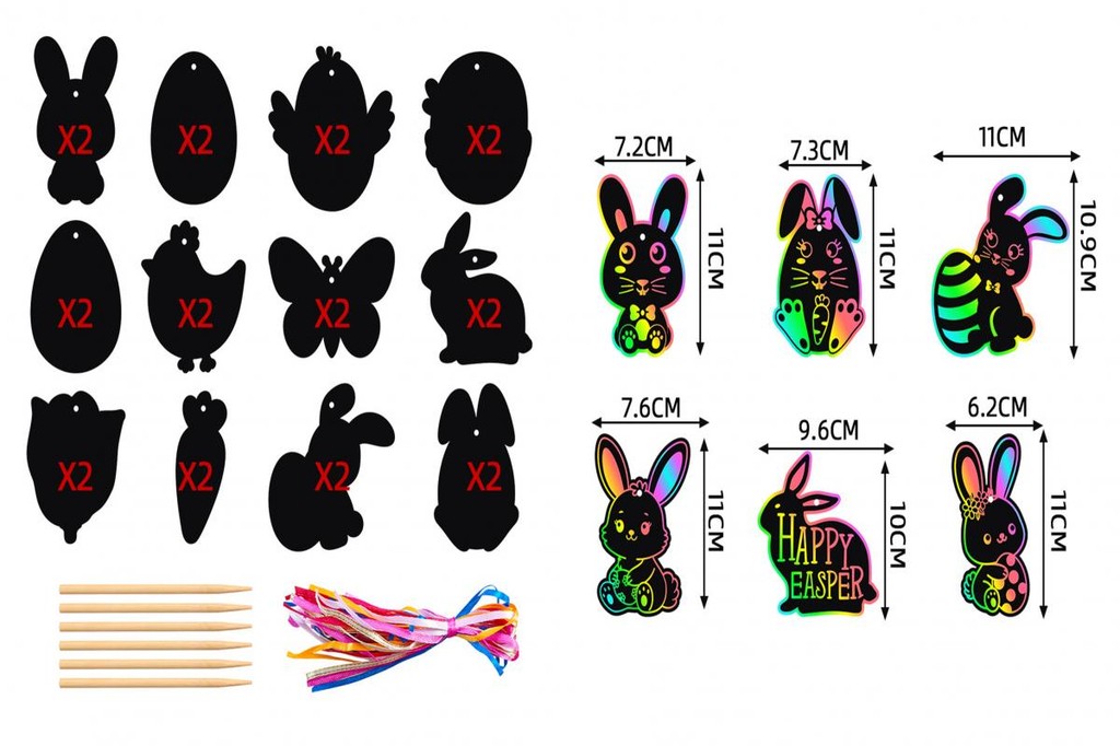 ninming Cute Easter Elements Scratch Art Cards Easter Pendant Easter ...