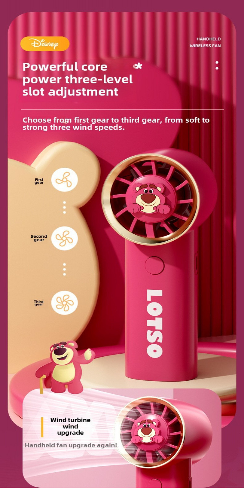 Disney Kipas Lotso Fan Cute Handheld Desktop Small Fan Strawberry Bear ...