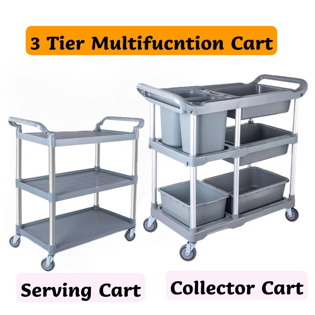3 Tier Utility Cart Serving Trolley Mobile Dish Bowl Collector Tool ...