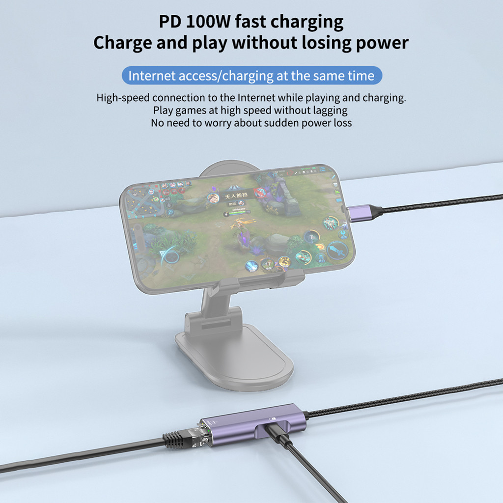 USB C Network Cable Converter with PD100W Fast Charging Port 1000Mbps ...
