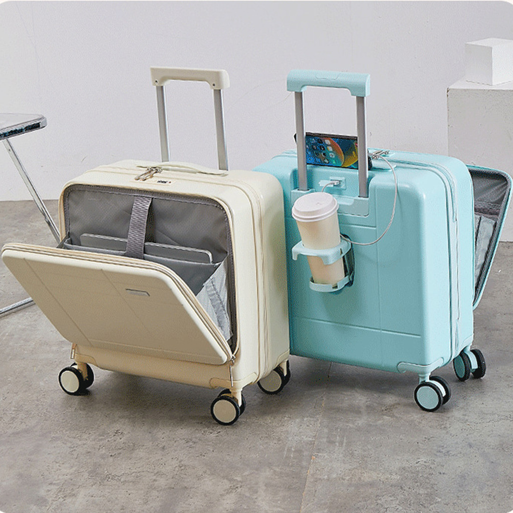 ⭐Smart & Spacious⭐ Front Open 18 Inch Travel Luggage Cup Holder USB ...